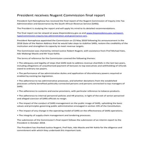 President receives Nugent Commission Final Report | PDF