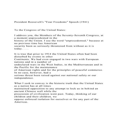 President Roosevelts Four Freedoms Speech (1941) To t.docx | Civic ...