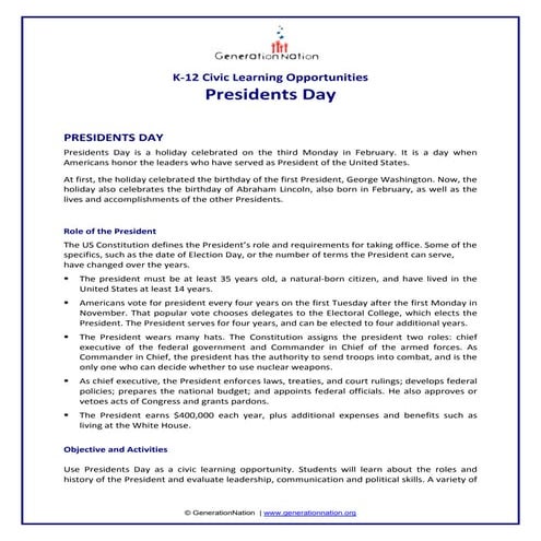 Presidents day | PDF