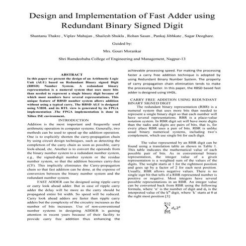 Design and Implementation of n-bit fastest Adder(IJECCE national ...