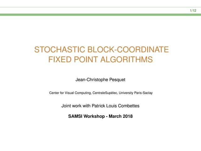 Qmc Operator Splitting Workshop Stochastic Block Coordinate Fixed Point Algorithms Jean