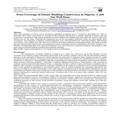 Press coverage of islamic banking controversy in nigeria | PDF