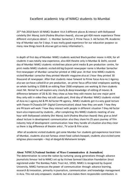 Mumbai Educational Tour - English Press Note | PDF