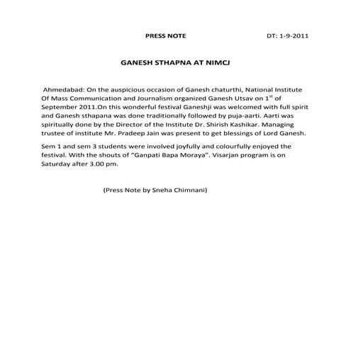 Press note sneha | DOCX | Hinduism | Religion & Spirituality