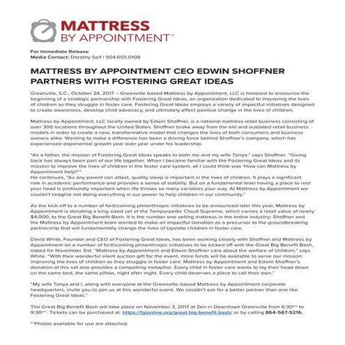 Mattress By Appointment CEO Edwin Shoffner Partners with Fostering ...