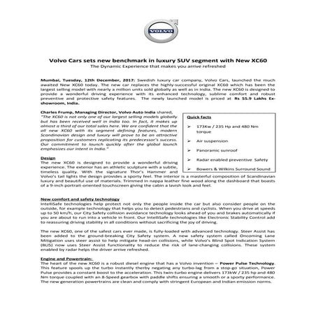 Volvo XC60 India Launch - Press Release | DOC