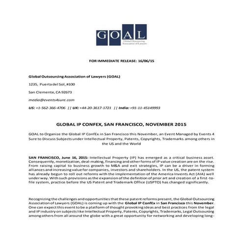 Press release Global IP ConfEx San Francisco, November 2015 | DOCX