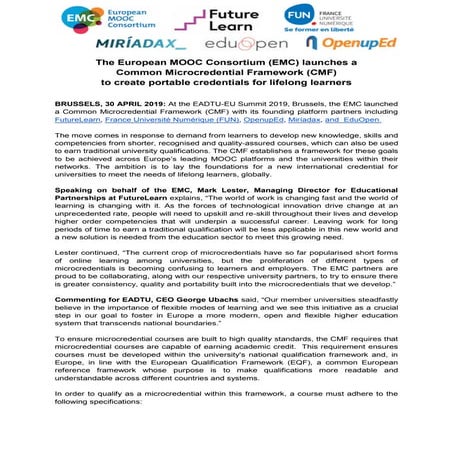 The European MOOC Consortium (EMC) launches a Common Microcredential ...