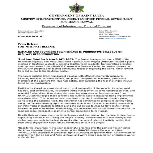 Press Release NAMALCO AND SOUFRIERE TOWN ENGAGE IN PRODUCTIVE DIALOGUE ...