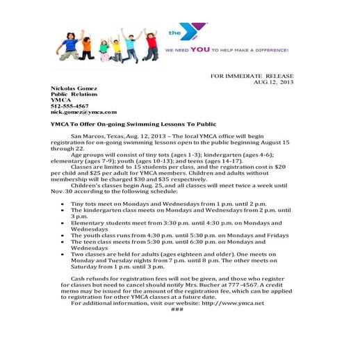 Press Release Sample | DOCX | Daycare and Pre-School | Parenting