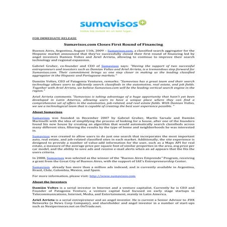 Press Release Sumavisos First Round Funding | PDF
