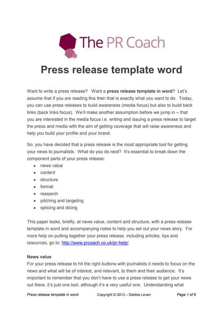 PR plan template free | DOCX | Business | Business and Finance
