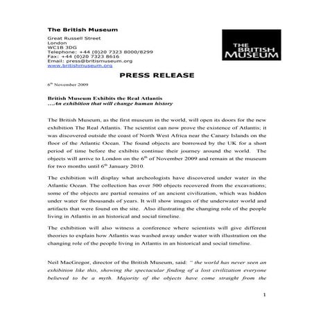 Press Release "The Real Atlantis" | PDF