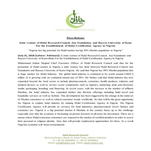 Press Release - Halal Certification | DOCX