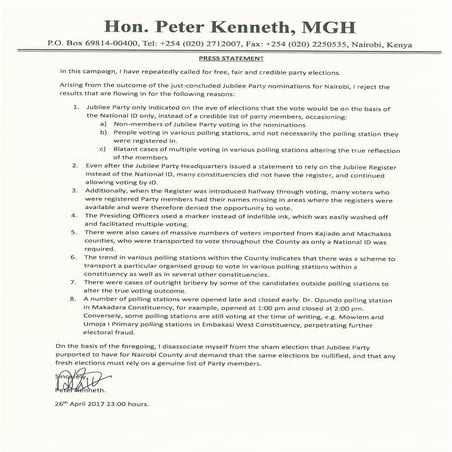 Peter Kenneth Press statement | PDF