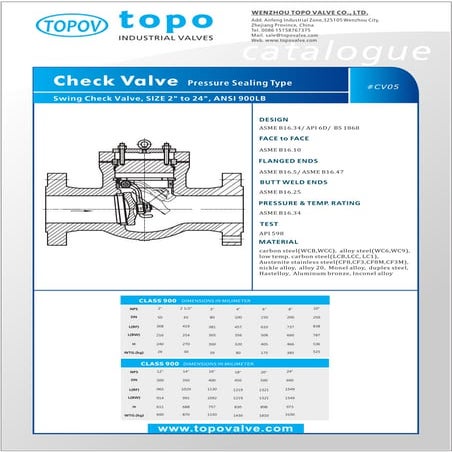 Pressure sealing swing check valve 900 lb topo valve catalogue | PDF