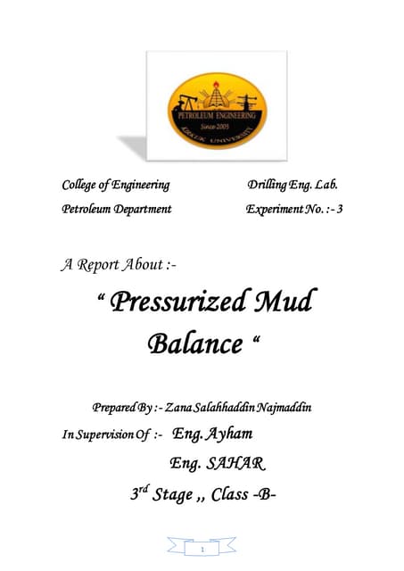 Lab 1 measurement of density of drilling mud samples using mud balance ...