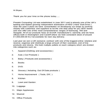 Prestek email letter | PDF