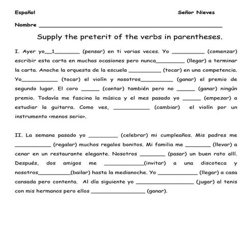 Preterite practice story | PDF | Musicals | Genres