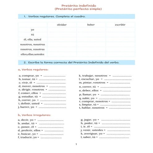 Preterito Indefinido Verbos Regulares E Irregulares