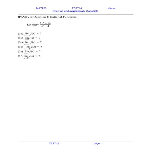 preTEST1A Multivariable Calculus | PDF
