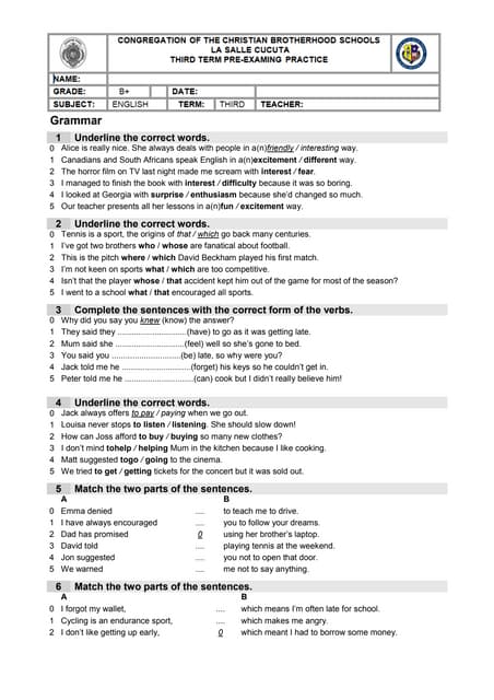 Project 4th Edition Workbook 4 Answer Key | PDF | Sports