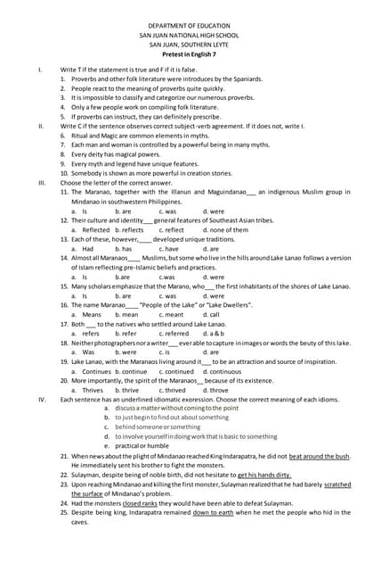 Sample Diagnostic Test in English 7..... | PDF