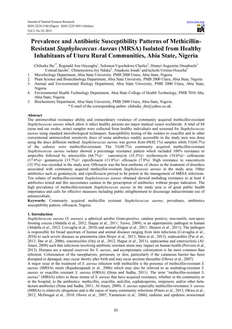 Antimicrobial susceptibility pattern of Staphylococcus aureus, and ...