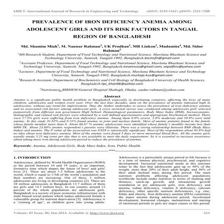 Prevalence of iron deficiency anemia among adolescent girls and its ...