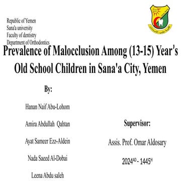 Prevalence of Malocclusion Among (13-15) Year’s PPT proposal (3).pptx