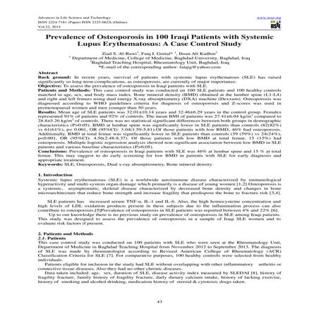 Prevalence of osteoporosis in 100 iraqi patients with systemic | PDF