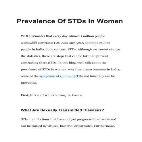 Prevalence Of Sexually Transmitted Diseases (STDs) In Women | PDF