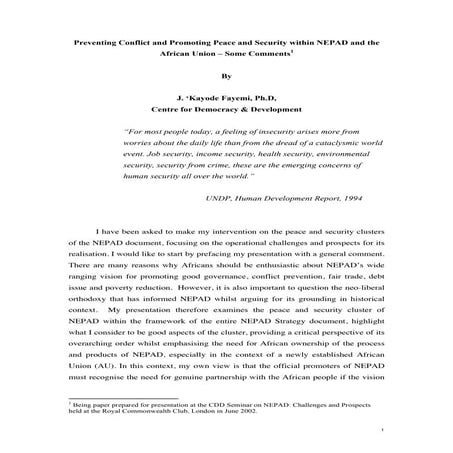 Preventing Conflict and Promoting Peace and Security Within NEPAD and ...