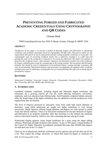 DETECTION OF FORGERY AND FABRICATION IN PASSPORTS AND VISAS USING CRYPTOGRAPHY AND QR CODES | PDF