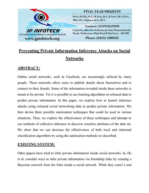 Preventing Private Information Inference Attacks On Social Networks Ppt