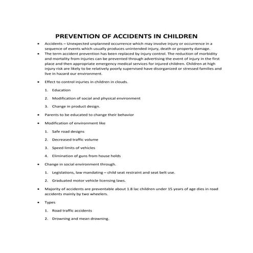 Prevention of accidents in children | DOC