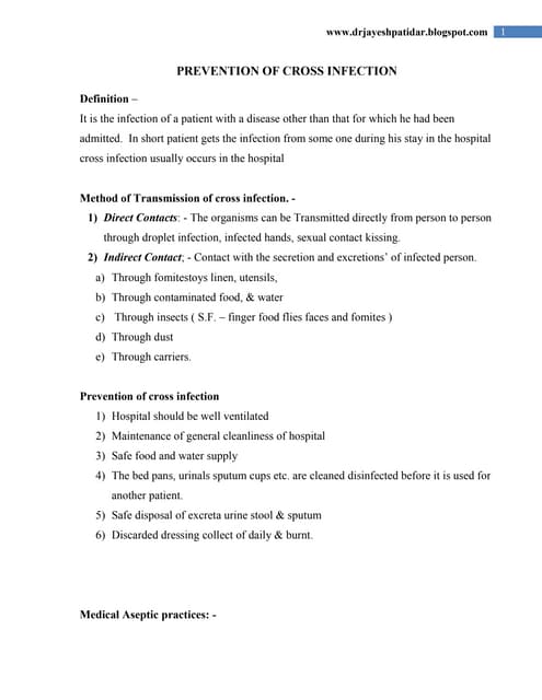 Prevention of cross infection1 | PPTX | Infectious Diseases | Diseases ...