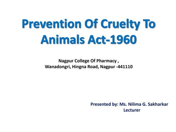 The prevention of cruelty to animals act, 1960 | PPT