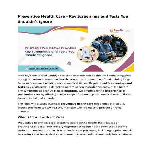 Preventive Health Care - Key Screenings and Tests You Shouldn't Ignore ...