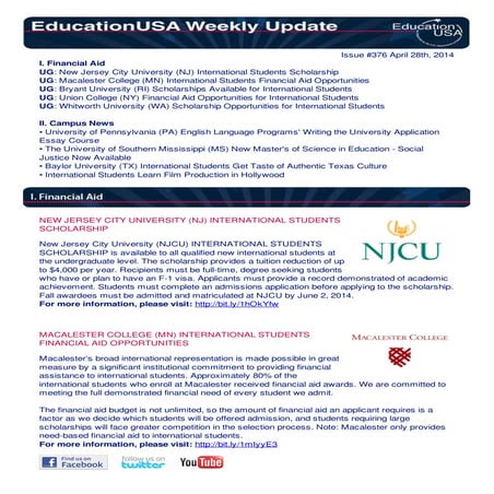 EducationUSA Weekly Update, #376 April 28, 2014 | PDF