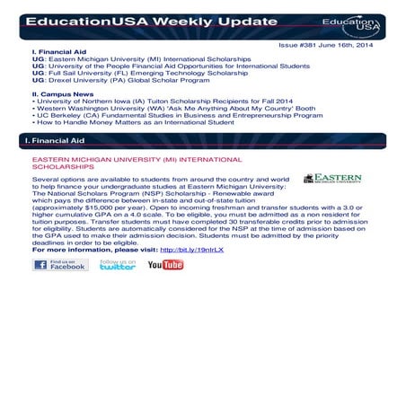 EducationUSA Weekly Update, #381 June 16, 2014 | PDF