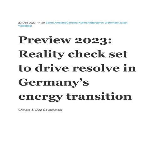 Clean Energy Wire: Preview 2023 - Reality check set to drive resolve in ...
