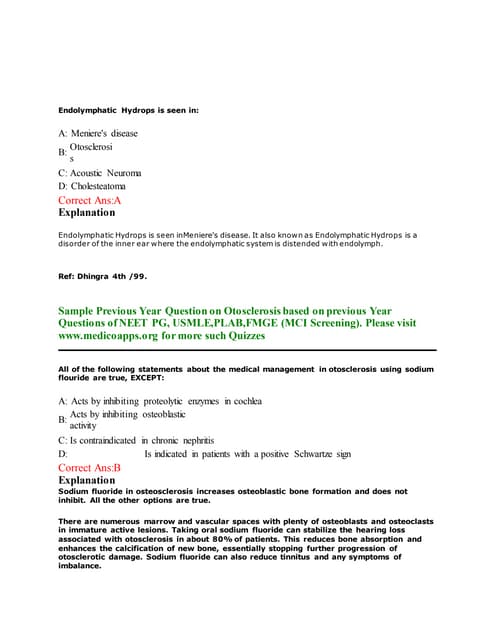 Multiple choice Questions in Otorhinolaryngology with explanations ...