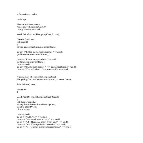 - Prewritten codes main-cpp- #include -iostream- #include-Shoppi.pdf