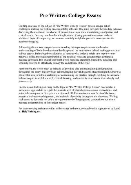 Pre Written Essay.pdf | Homework and Study | Education