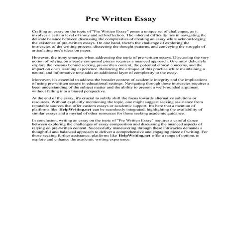 Pre Written Essay.pdf | Homework and Study | Education