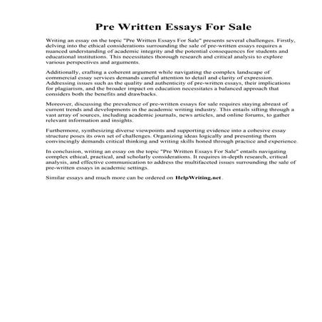 Pre Written Essays For Sale. Purchase pre written essays: Buy Essay ...