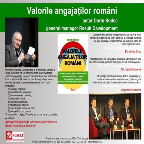 Prezentare carte Valorile angajatilor romani | PDF
