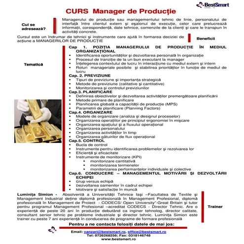 Prezentare curs Manager de Productie | PDF