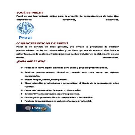 ¿QUÉ ES PREZI? CARACTERÍSTICAS DE PREZI. | PDF